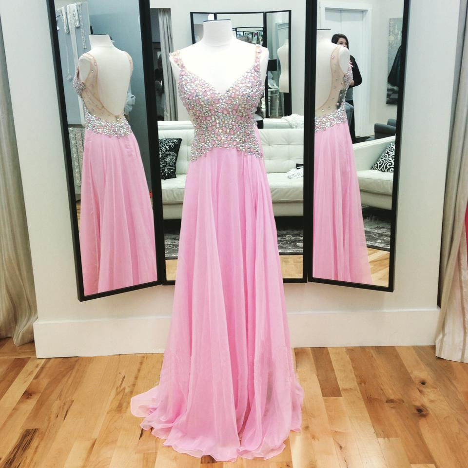 High Quality Prom Dress,unique Prom Dress,sexy V-neck Prom Dress,pink ...
